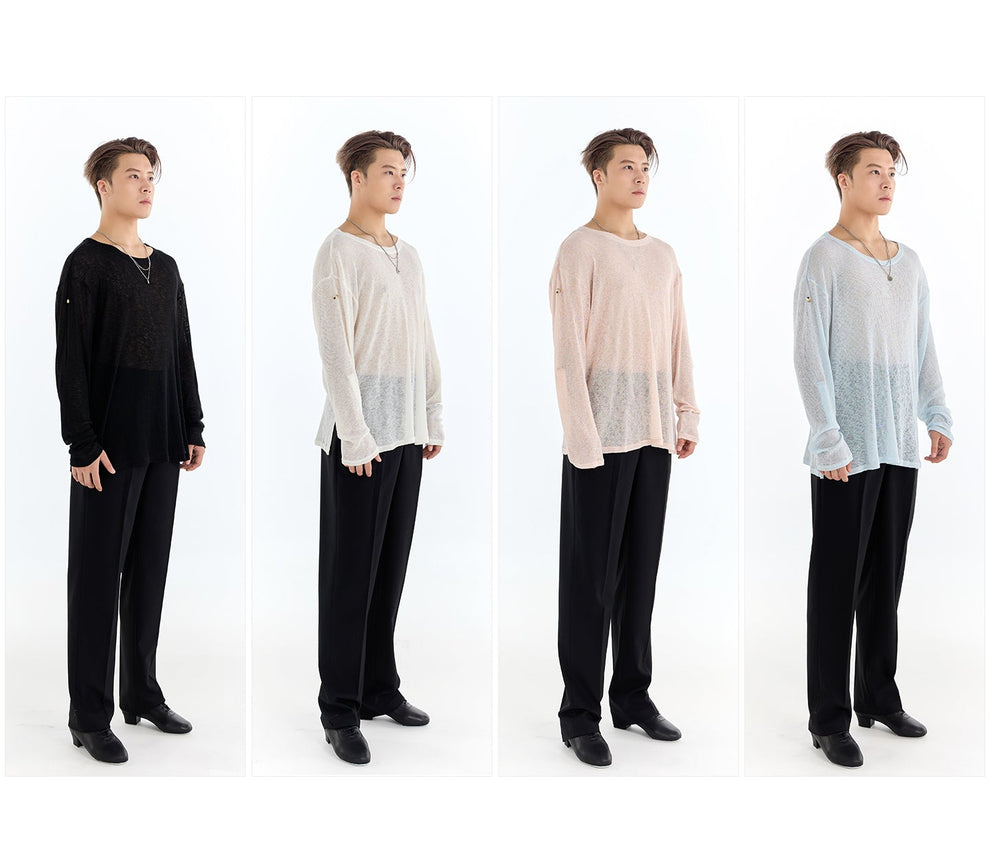 DUYQ A/W 004 Men's Round Neck Latin Ballroom Practice Top - Long Sleev ...